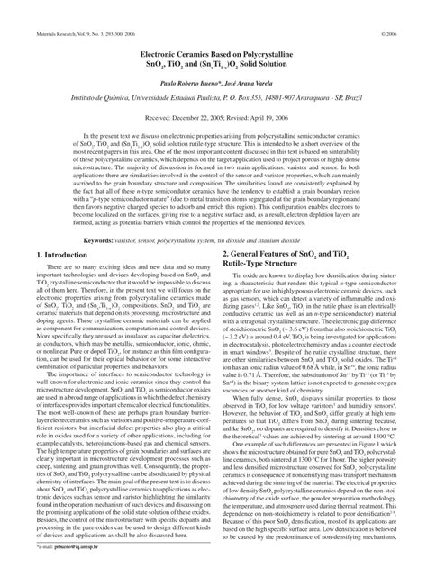 Pdf Electronic Ceramics Based On Polycrystalline Sno2 Tio2 And Sn