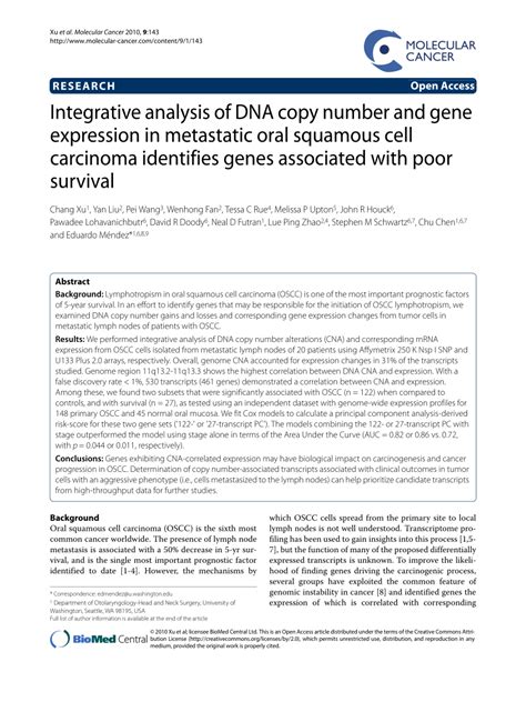 Pdf Integrative Analysis Of Dna Copy Number And Gene Expression In Metastatic Oral Squamous
