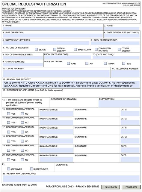 Navy Special Request Chit Fillable Form Printable Forms Free Online