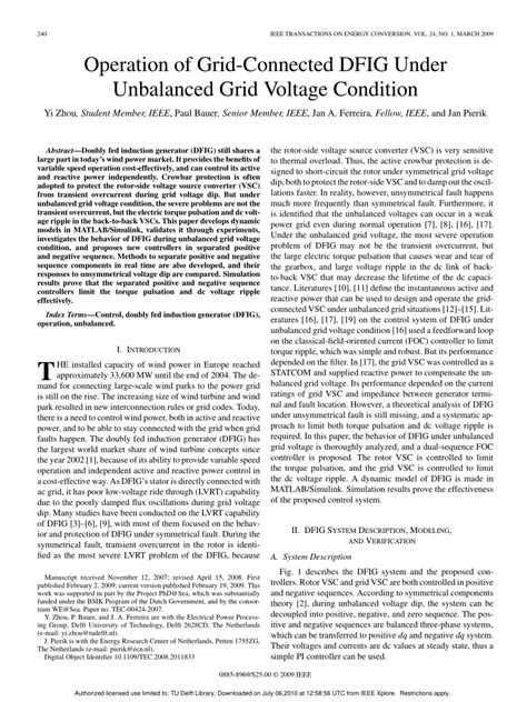 Pdf Operation Of Grid Connected Dfig Under Unbalanced Grid Voltage