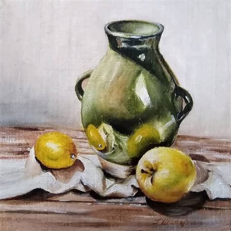 Картина «Натюрморт с вазой и фруктами Холст на картоне Масло 2024 г