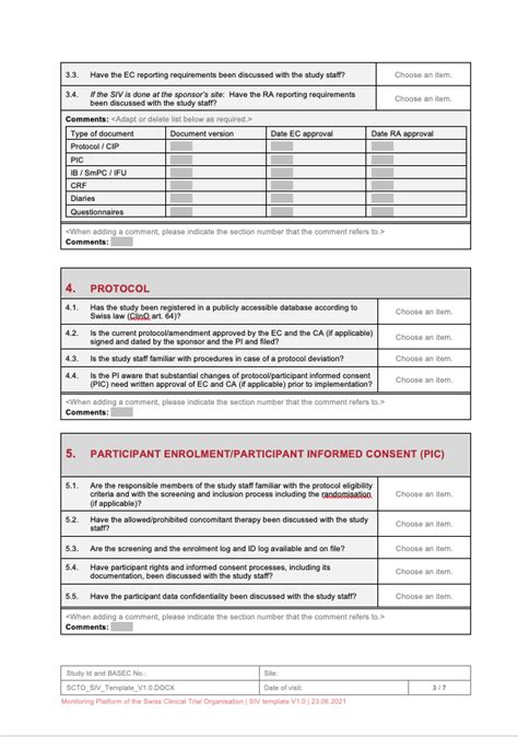 Monitoring Site Initiation Visit Siv Report Template Tools And Resources