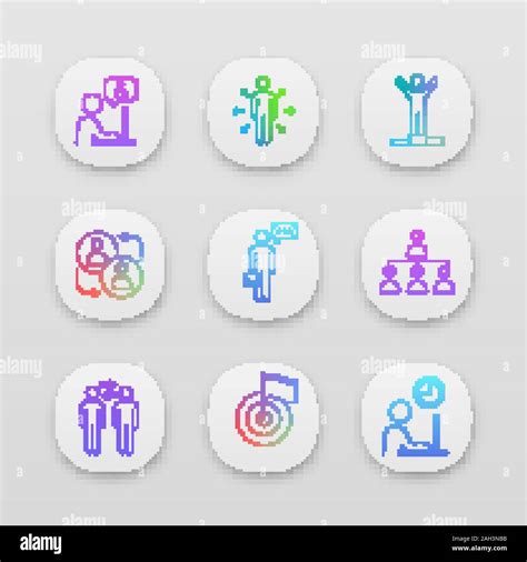 Business Management App Icons Set Uiux User Interface Chatting Decision Success