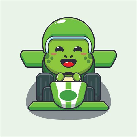 Cute Turtle Riding Race Car Cartoon Vector Illustration Vector Art At Vecteezy