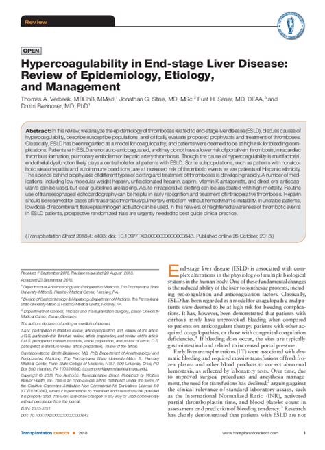 Pdf Hypercoagulability In End Stage Liver Disease Review Of Epidemiology Etiology And