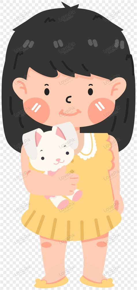 토끼 인형을 들고 귀여운 아이 소녀