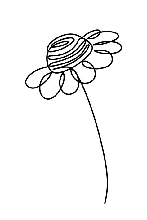 Chamomile Drawing In Single Continuous Line Art Style Hand Drawn