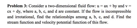 Solved Problem 3 Consider A Two Dimensional Fluid Flow U Chegg Com