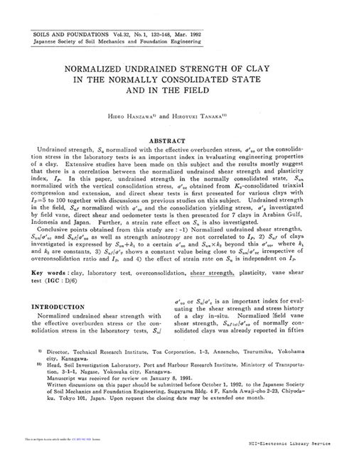 Normalized Undrained Strength Of Clay In The Normally Consolidated State Pdf Strength Of