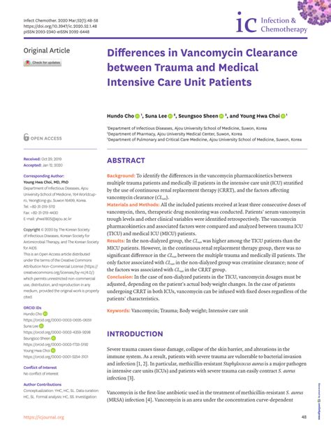 Pdf Differences In Vancomycin Clearance Between Trauma And Medical