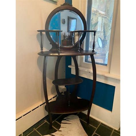 Early 20th Century Antique Mahogany Etagere Curio Shelves With Beveled