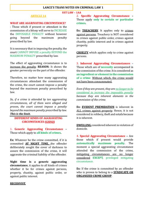 ARTICLE 14 CRIM1 UST LAW 1AA ARTICLE 14 WHAT ARE AGGRIVATING CIRCUMSTANCE Those Which If