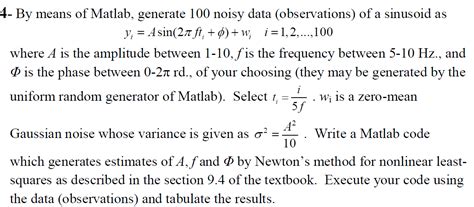 solved 9 4 by means of matlab generate 100 noisy data