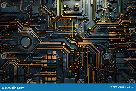 Supercomputer Cpu And Gpu Circuits Mother Board Interconnection With Neon Glowing Light Stock