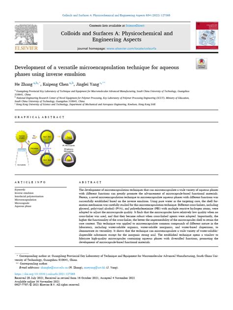 Journal Development Of A Versatile Microencapsulation Technique For