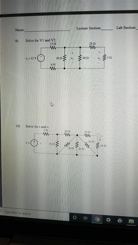 Solved 9 Solve For V1 And V2 10 Solve For I And V