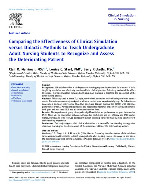 Pdf Comparing The Effectiveness Of Clinical Simulation Versus Didactic Methods To Teach