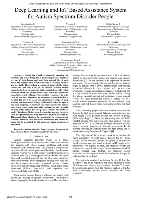 Pdf Deep Learning And Iot Based Assistance System For Autism Spectrum Disorder People