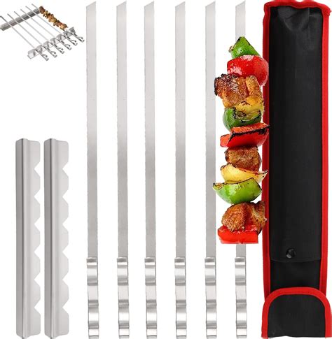 17 Inch Long Stainless Steel Skewers For Kabobs Honshen Flat Shish Kabob Barbecue