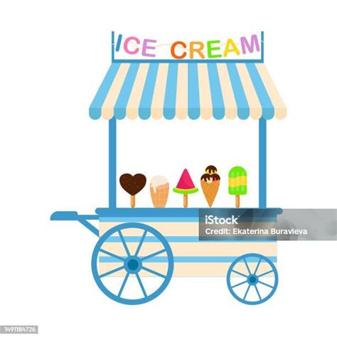 아이스크림 카트 시장 카드는 흰색 배경에 분리되어 있다 벡터 그림 개념에 대한 스톡 벡터 아트 및 기타 이미지 개념 거리 공예 Istock