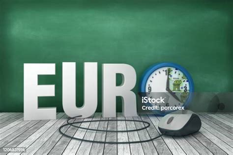 칠판 배경에 시계와 3d 단어 유로 3d 렌더링 3차원 형태에 대한 스톡 사진 및 기타 이미지 3차원 형태 Eurozone 경제 Istock