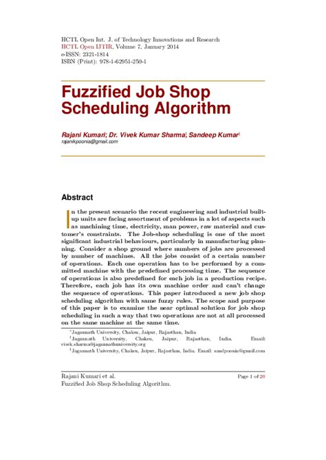 Pdf Fuzzified Job Shop Scheduling Algorithm