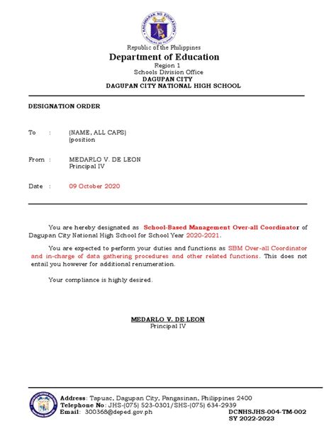Revised Template Designation Order Pdf
