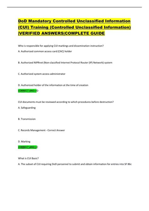 Dod Mandatory Controlled Unclassified Information Cui Training Controlled Unclassified