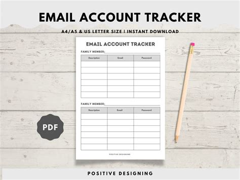 Email Account Tracker Printable Email Saving Sheet Password Tracker Email Address Tracker