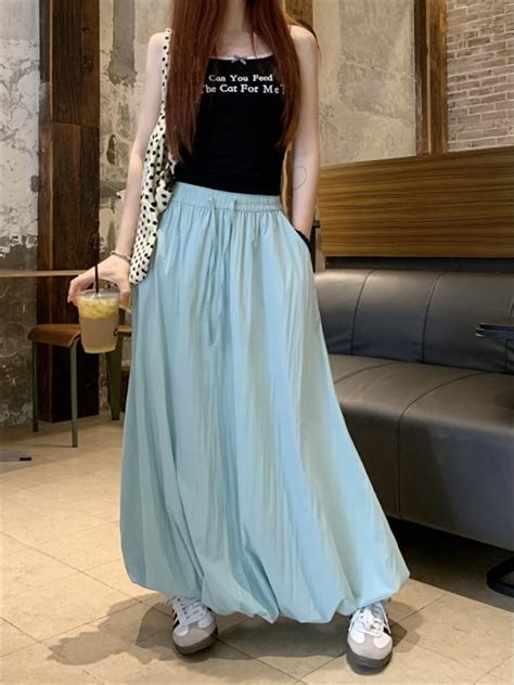 핑크프릴 라유 하이웨스트 밴딩 A라인 롱스커트