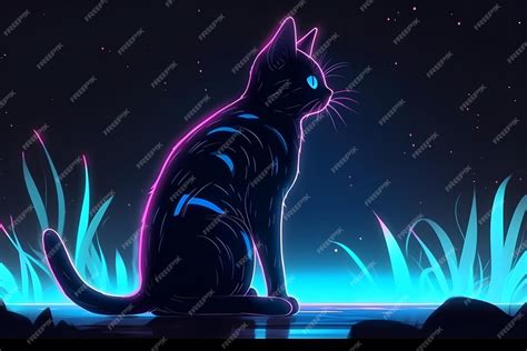 Premium Ai Image Cute Neon Art With A Kitten Neural Network Ai Generated