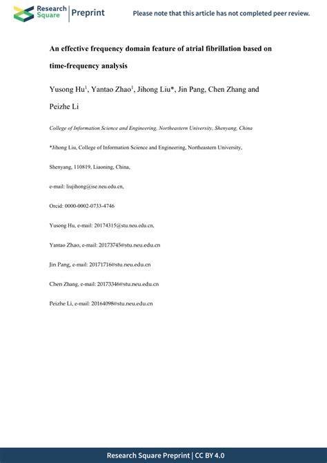 Pdf An Effective Frequency Domain Feature Of Atrial Fibrillation