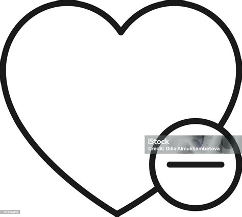 마음과 로맨스와 관련된 개요 기호 편집 가능한 스트로크 평면 스타일의 현대적인 기호 광고 기사 책 등에 적합합니다 큰 심장 옆에있는 마이너스의 선 아이콘 2월에 대한 스톡