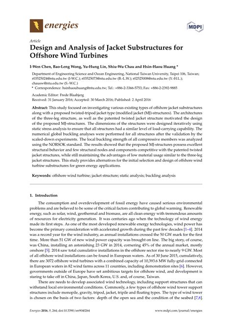 Pdf Design And Analysis Of Jacket Substructures For Offshore Wind Turbines