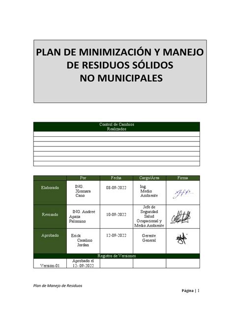 Plan De Minimizacion Y Manejo De Residuos Solidos Pdf Residuos