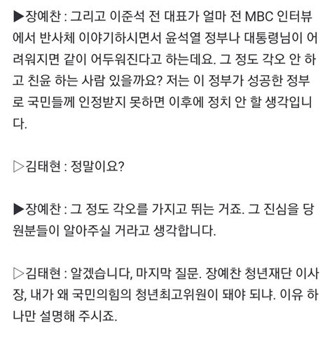장ㅇㅊ 청년최고 출마 尹 정부 성공 못 하면 정치 안 할 것 정치시사 에펨코리아