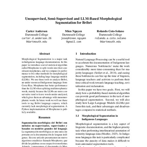 Unsupervised Semi Supervised And Llm Based Morphological Segmentation For Bribri Acl Anthology