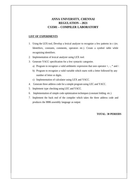 Cs6612 Compiler Laboratory 1 Pdf Program Optimization Computer Program