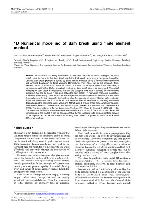 Pdf 1d Numerical Modelling Of Dam Break Using Finite Element Method