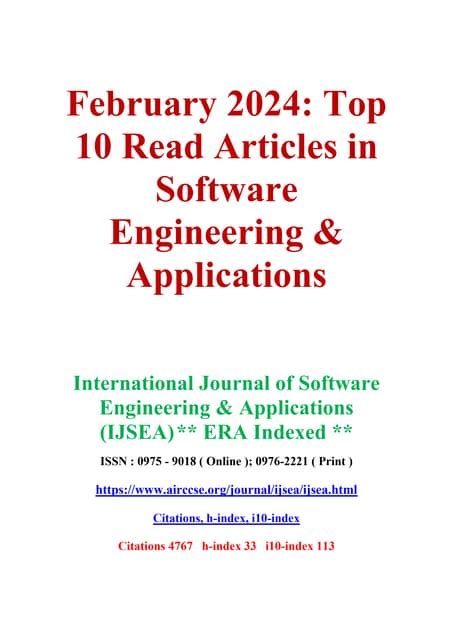 February 2024 Top 10 Read Articles In Software Engineering And Applications International Journal