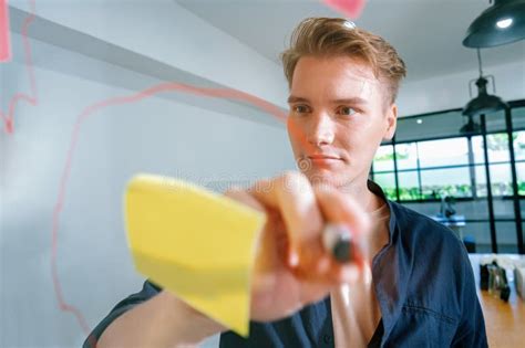 Businessman Writing Idea By Using Mind Map And Sticky Notes Immaculate Stock Image Image Of