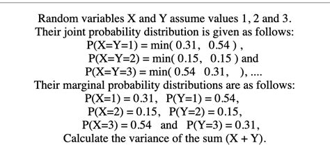 Solved Random Variables X And Y Assume Values 1 2 And 3