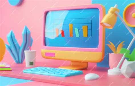 Premium Photo Colorful Desk Setup With Computer Monitor Keyboard And Office Supplies For