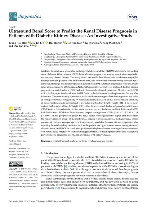 Pdf Ultrasound Renal Score To Predict The Renal Disease Prognosis In Patients With Diabetic