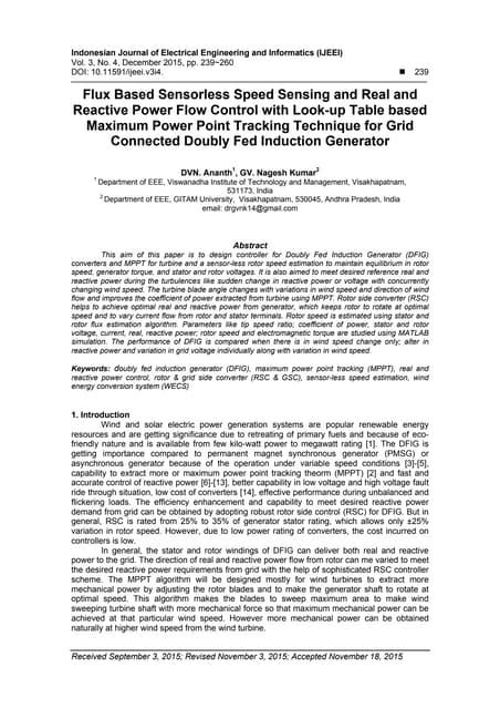 Flux Based Sensorless Speed Sensing And Real And Reactive Power Flow