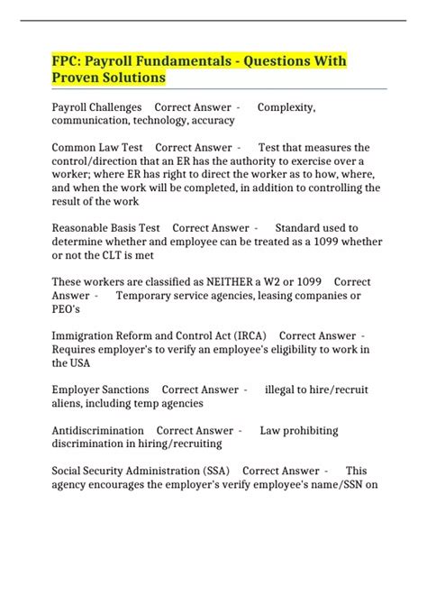 Fpc Payroll Fundamentals Questions With Proven Solutions Fpc Fundamental Payroll