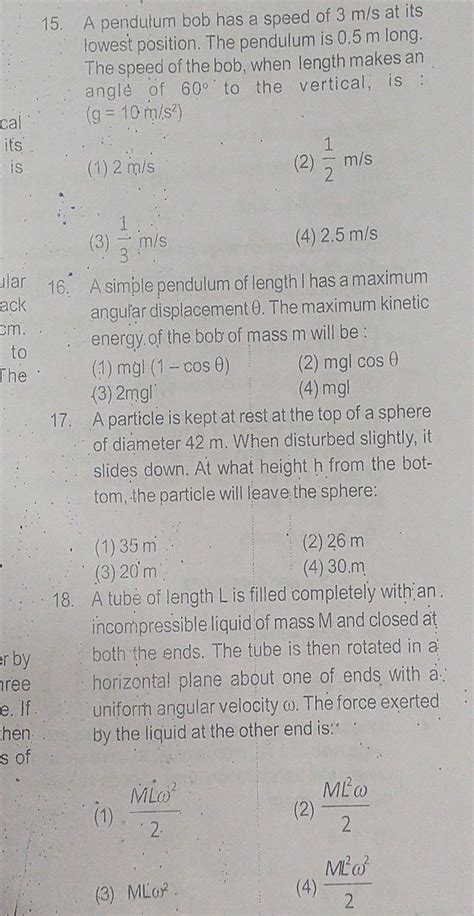 16 A Simple Pendulum Of Length I Has A Maximum Angular Displacement θ T
