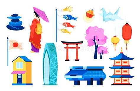 Japan In Detail Flat Design Style Objects Set Stock Illustration Illustration Of Lantern