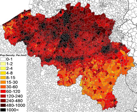16population Density Administrative Boundaries Map Of Belgium Подробная карта плотности