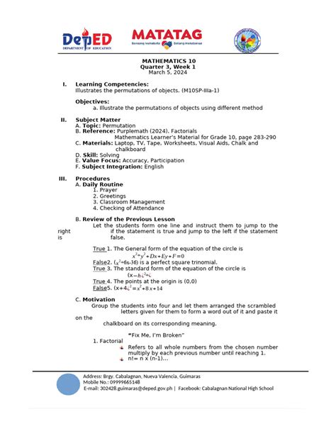 Lesson Plan For Permutation Pdf Permutation Mathematics